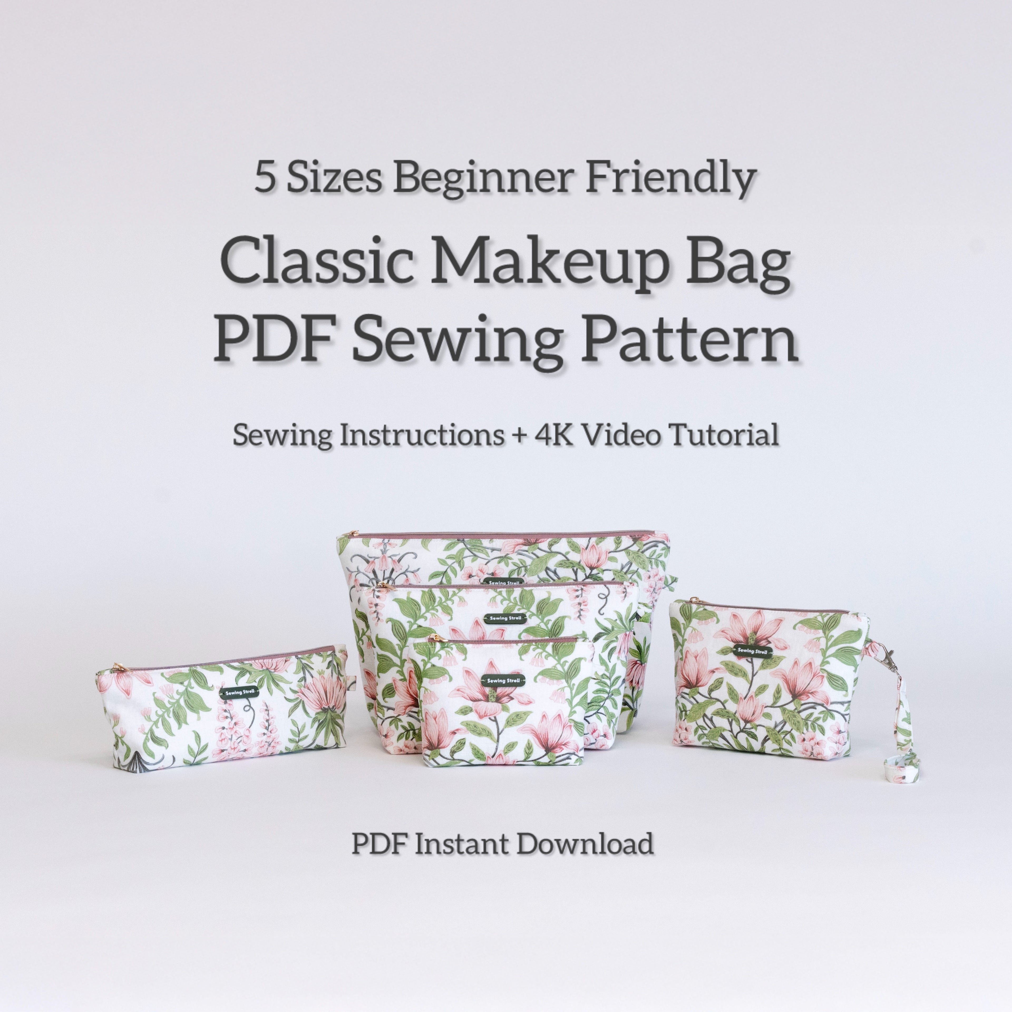 Classic Makeup Bag Sewing Pattern | 5 Sizes | Zipper Pouch | Beginner ...